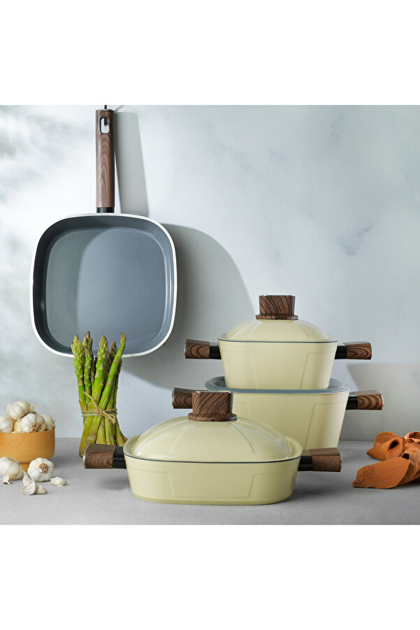 Schafer Challenger 7-Piece Ceramic Pot Set - Cream- Trendyol
