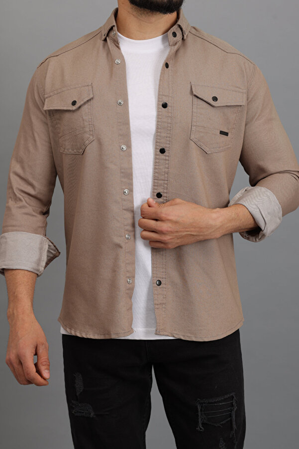 YXC Trend Maker Men's Mink Slim Fit Slim Fit Cotton Jeans Shirt- Trendyol