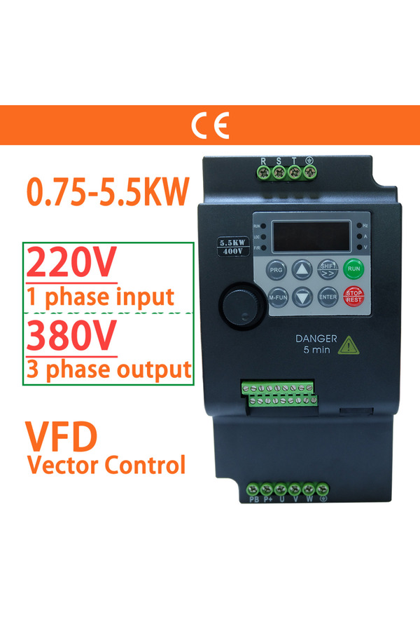 Choice 380V 3 phase 220V 1 phase 5.5KW Input 220V to Output 380V VFD Variable Frequency Drive ...