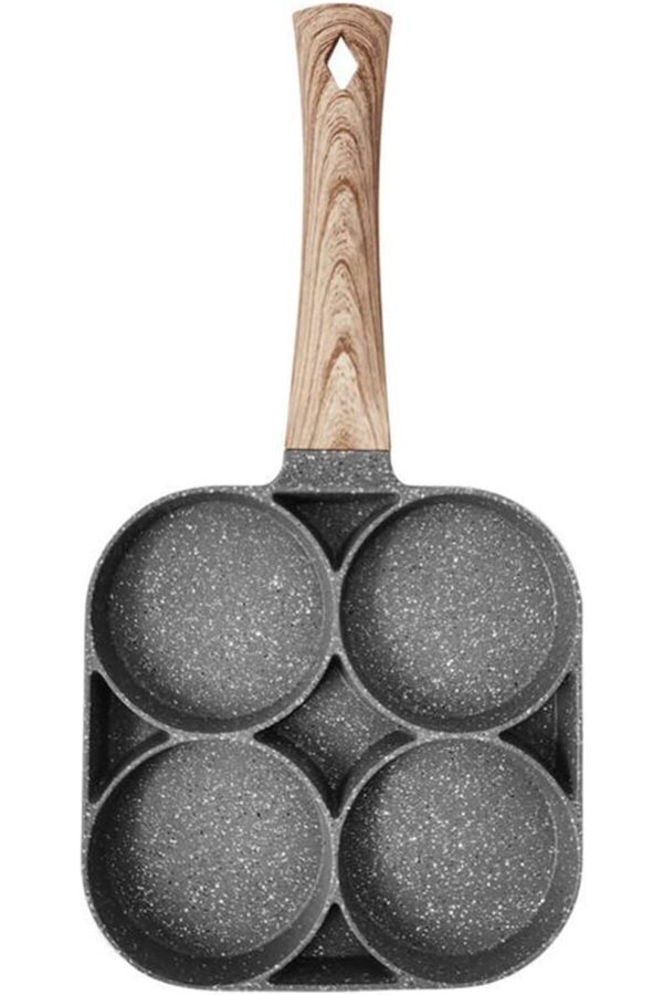fulina 4 Hole Omelet Pan for Burger Eggs Wooden Handle Frying Pot Non ...