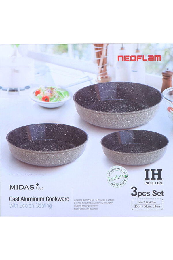 NEOFLAM MIDAS,Round Ovenware,Set 3pcs,20,24,28cm,Cast Aluminum with ...