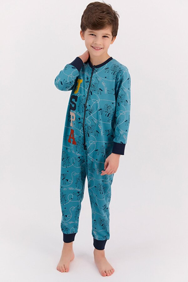 U.S. Polo Assn. Dark Petrol Boy's Ribbed Zipper Overalls- Trendyol