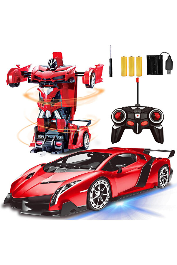 fulina Red Transforming Toy Car Kids Transforming Robot Kit Toy Model 2 ...