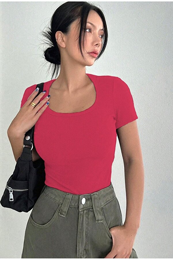 Rooted Women'S, Dark Pink, Square Neck T-Shirt & Blouse, Lycra Corded ...
