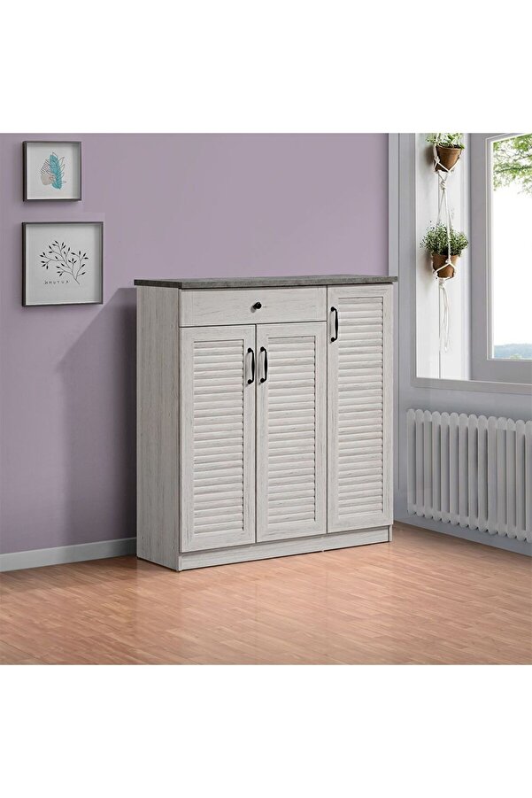 Danube Home Zenith 3 Door & 1 Drawer Shoe Rack 21 Pairs-white Oak ...