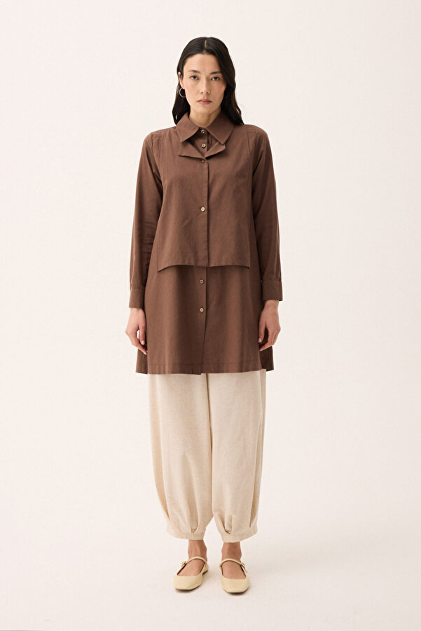 ZÜLAYS Double Collar Linen Golülen for Brown More Weight Accustoming ...