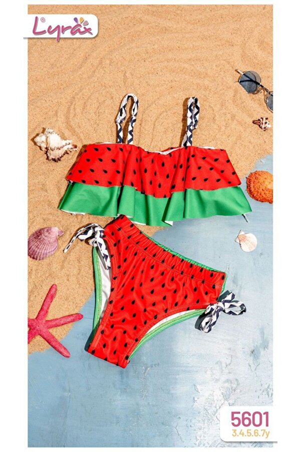 mikam ДЕТСКИ БИКИНИ КОМПЛЕКТ ОТ ДВА ЧАСТТА ЗА МОМИЧЕ, ЦВЕТ ЯГОДА, КОЙТО ...