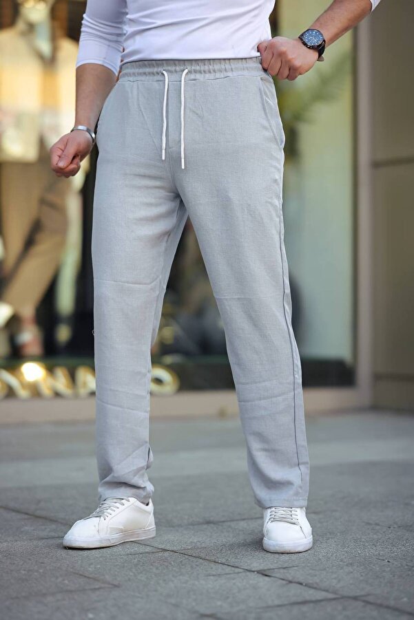 ZENİSO BUTİK ОСНОВНИ ЛЕНЕНИ ПАНТАЛОНИ С ЕЛАСТИЧНА ТАЛИЯ- Trendyol