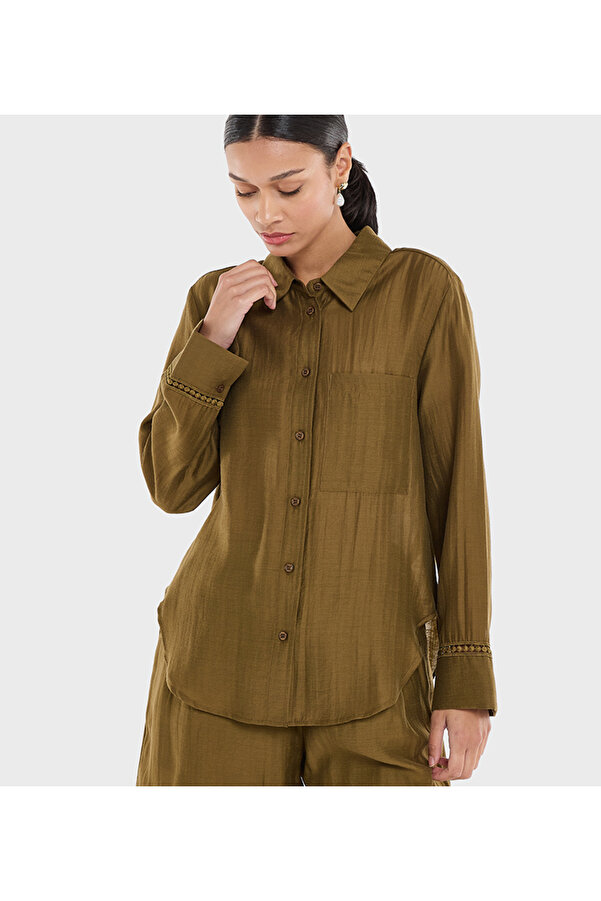 BCBG OPEN WORK BUTTON DOWN SHIRT- Trendyol
