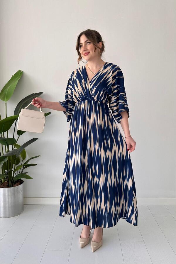 MaziButik Navy Blue Wave Bat Dress- Trendyol