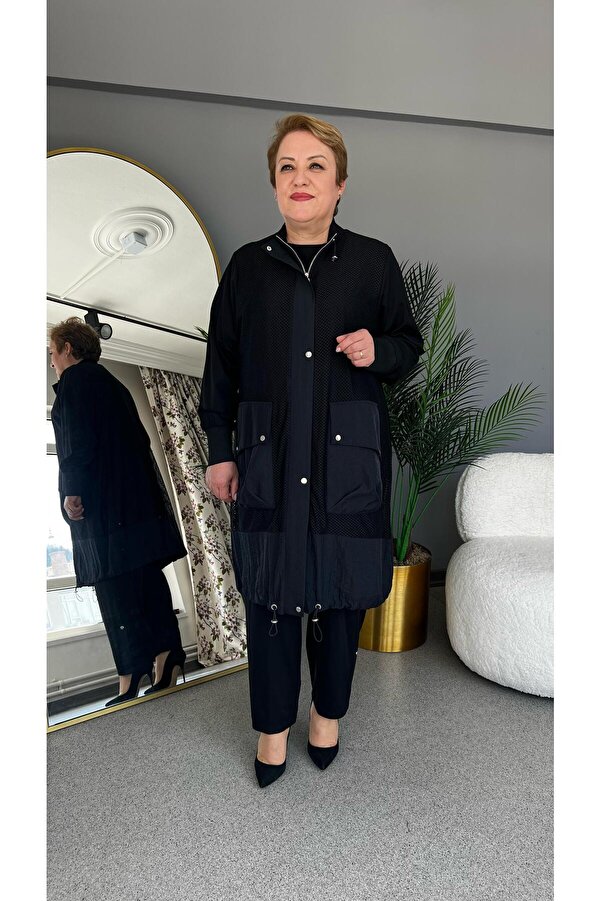 selma Plus Size Triple Suit with Mesh Jacket and Trousers- Trendyol