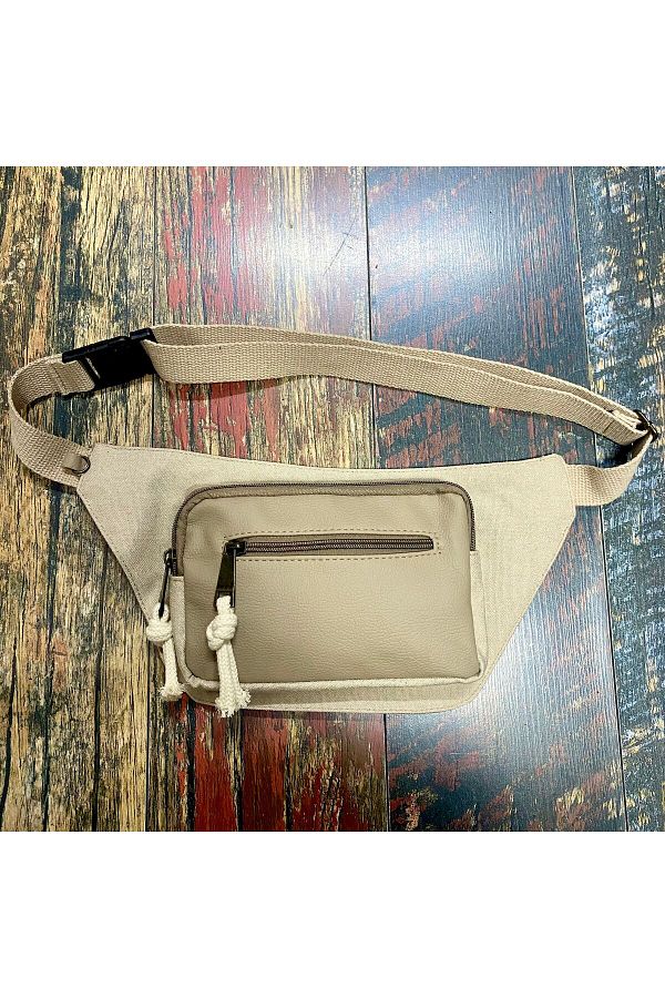 Street Bag Cream Leather Waist Bag 3 Compartment Waist Bag Street Bag Cream Leather Waist Bag 3 Compartment Waist Bag