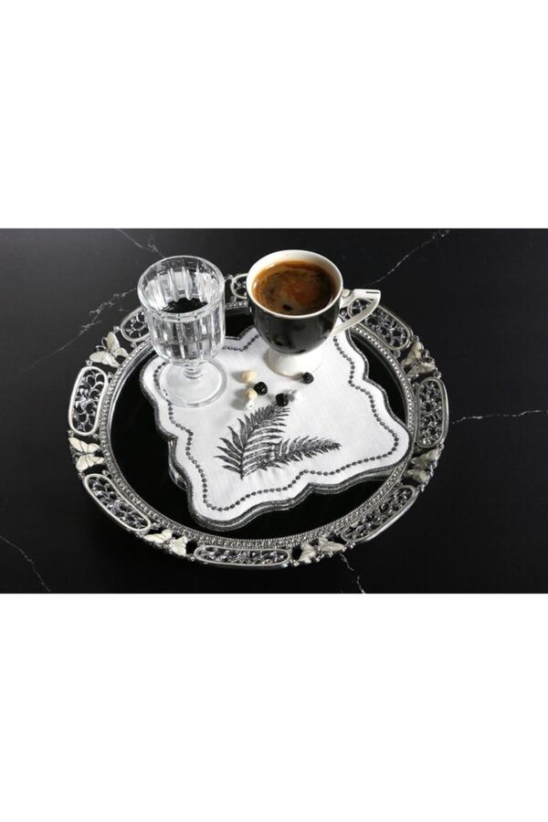 Caka home 6-Piece Cocktail Napkin Leaf Embroidered Linen Effect (Silver ...