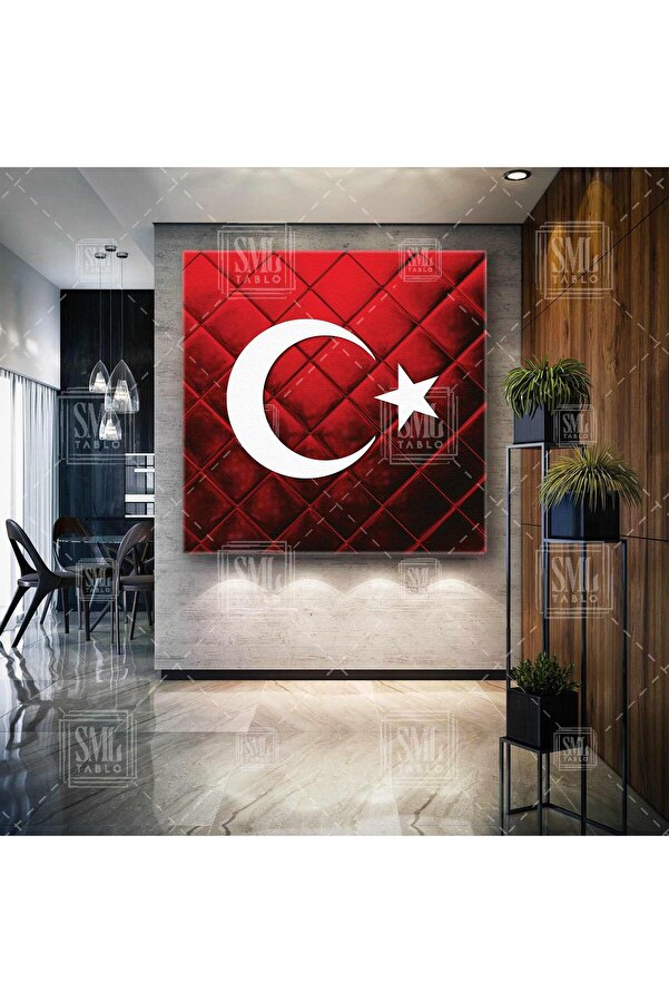 Sml Tablo Red Metallic Turkish Flag Makam Room Square Canvas Painting ...