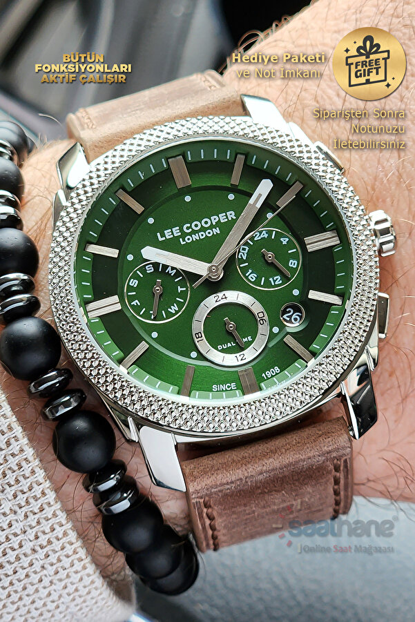 Lee Cooper Original Lee Cooper Green Dial Brown Leather Strap Men's ...