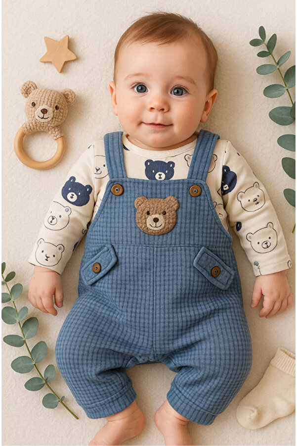 NAFİTTO Bear Embroidered Baby Boy Rompers 3-Piece Romper Set – Bodysuit, Rompers and Socks | 3-6 ...
