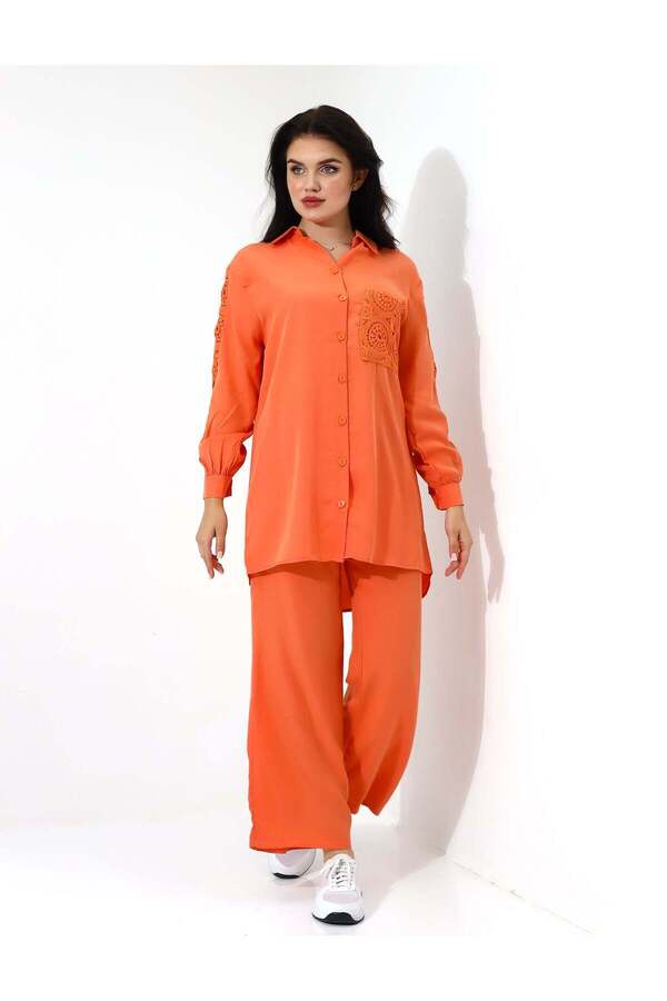 Stayele Womens Orange Two Piece Set with Lace Details- Trendyol