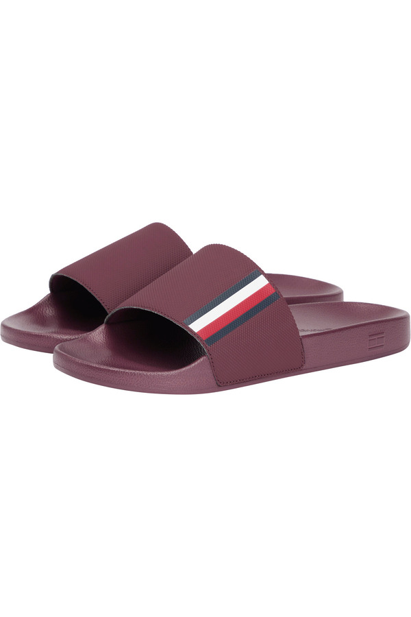 Tommy Hilfiger Men Deep Burgundy Corporate Textured Pool Slides- Trendyol