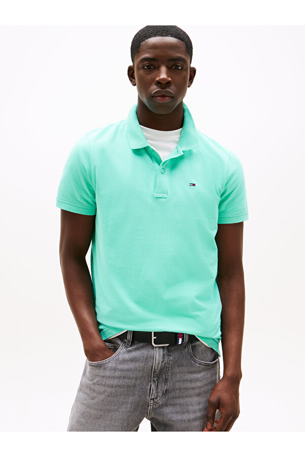 Tommy Hilfiger Men Lagoon Green Slim Placket Short Sleeve Polo T-Shirt ...