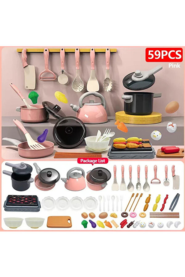 Choice 59pcs Pink Kids Kitchen Toys Set Play Kitchen Accessories Pots ...