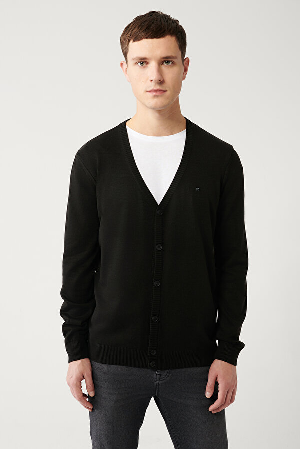 Avva Herren-Strickjacke E mit Knöpfen in Schwarz 005007- Trendyol
