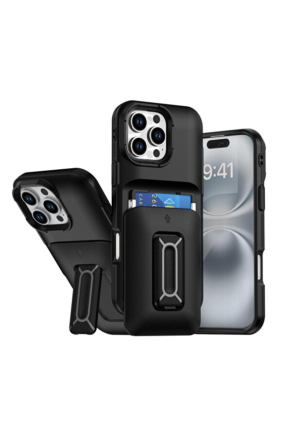 HYPERSOFT iPhone 17 Pro Max Compatible Protective Hard Case with Sliding Wallet and Card Holder ...