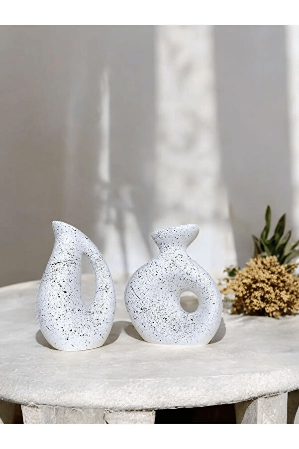 Porselian Set de 2 vaze din beton Delta și migdale - Decor modern pentru casă- Trendyol