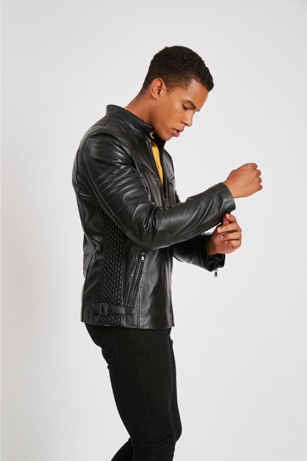 KARA DERİ Men's Black Slim Genuine Leather Jacket- Trendyol