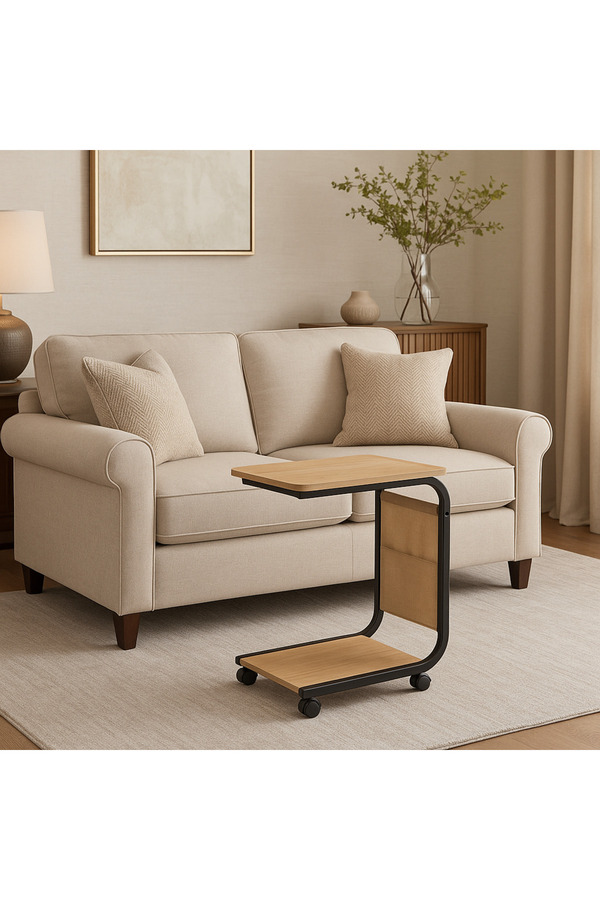 TrentonGCC Modern Wood Grain Side Tea Table with Wheels – Compact ...