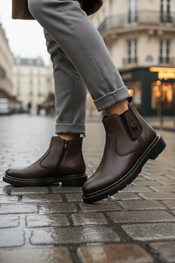 Muggo Geralt Men's Winter Boots with Zipper and Fur Inside- Trendyol