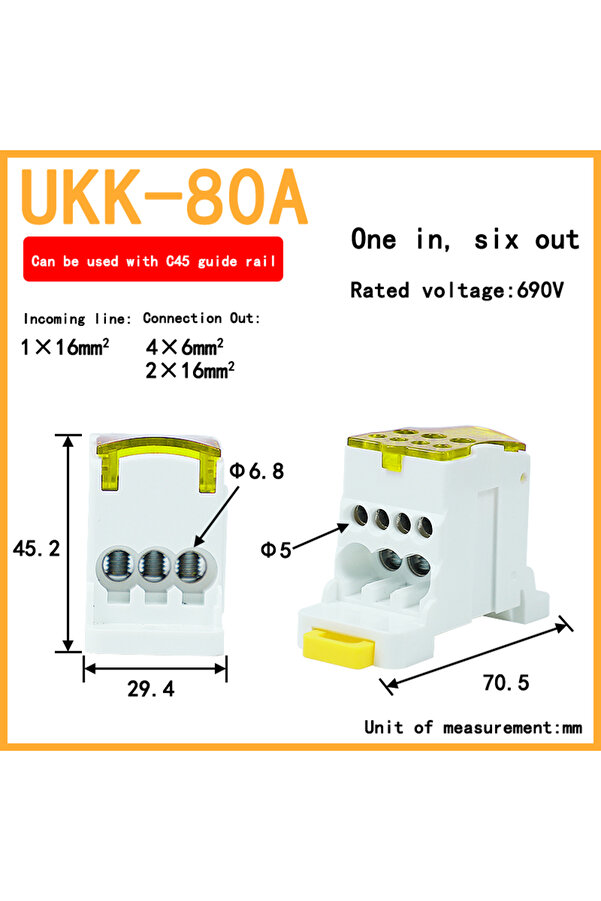 Choice UKK-80A-yellow UKK80A Single-pole Splitter Box Large Current One ...