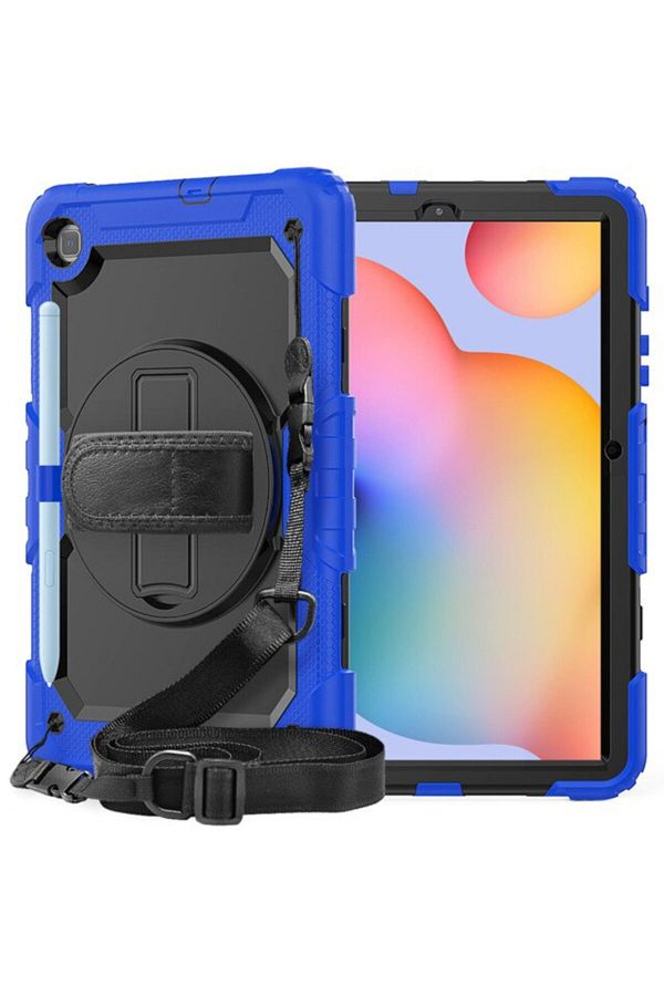lionmycase Samsung Galaxy Tab A 10.1 T510 Case Defender Stand Rope Hanging Tank Armored Tablet Case Blue Edge Trendyol
