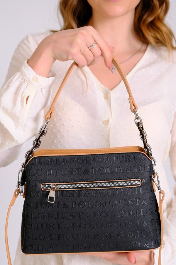 Just Polo Women's Black Tan Embossed Printed Just & Polo Patterned ...