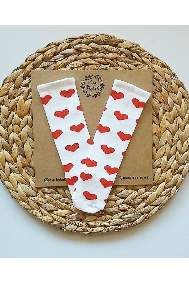 Asa Bebek Çocuk جوارب للركبة للفتيات الصغيرات - لون كريمي، تصميم قلب ...