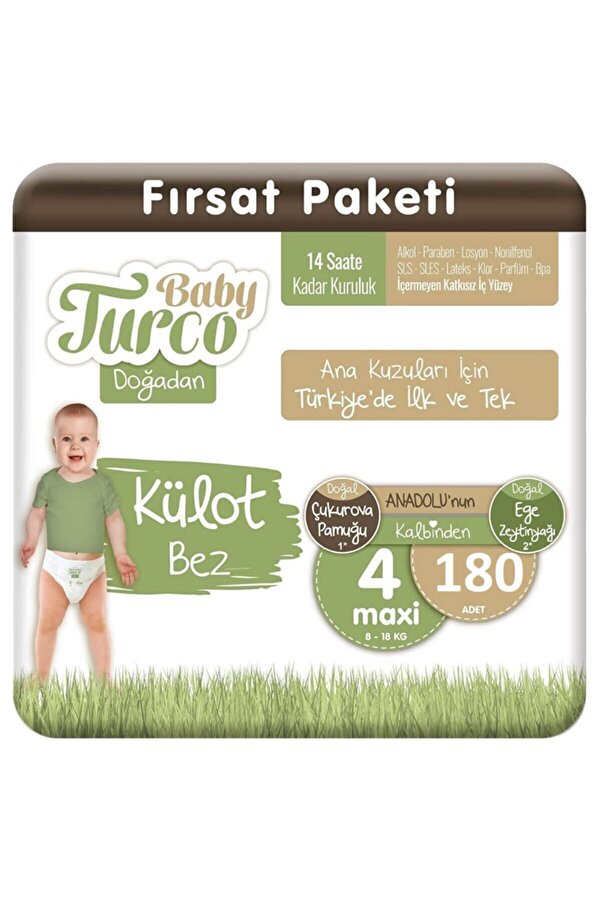 Baby Turco Doğadan Panties Baby Diaper Size 4 Maxi 180 Pieces 8-18 Kg ...