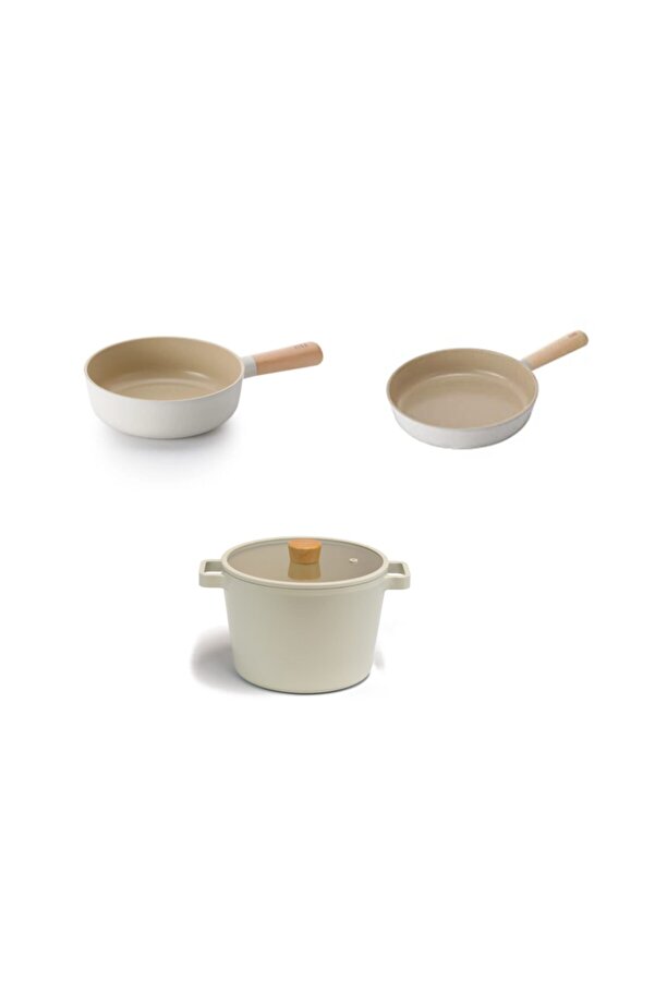 NEOFLAM Fika Cast Aluminum 4 Piece Pot - Pan Set Beige- Trendyol