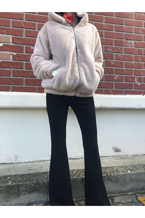 BelezaStore Palton cardigan căptușit cu pluș crem colorat în piatră ...