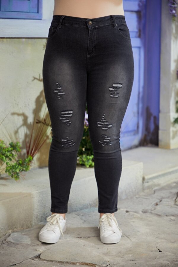 Rmg Smoked Large Size Ripped Jeans - Trendyol