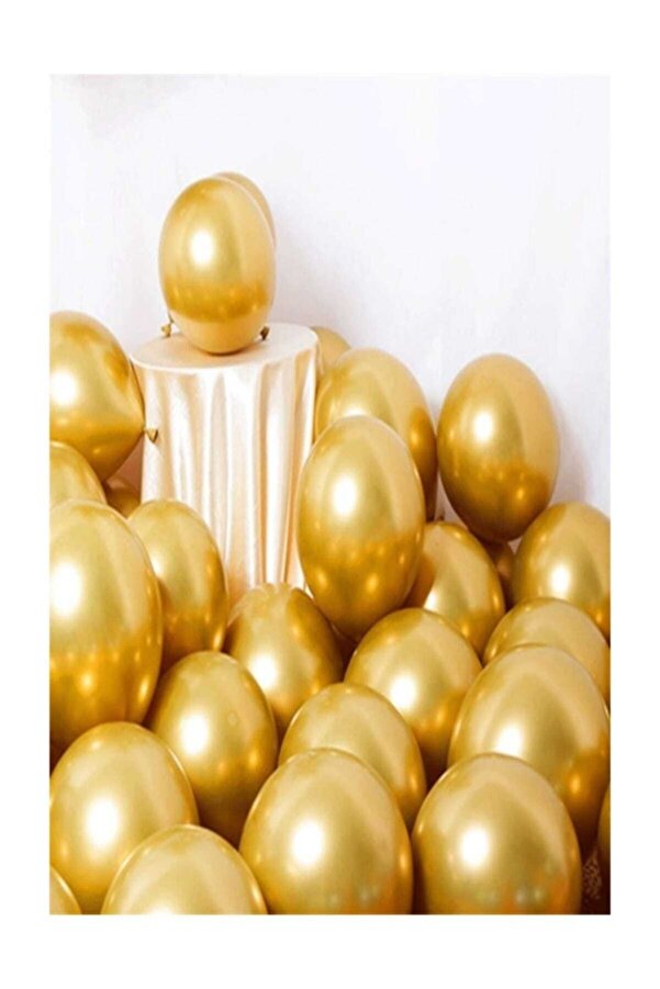 Parti Dolabı Chrome Shiny Metallic Gold Color 10-Piece Balloons with ...