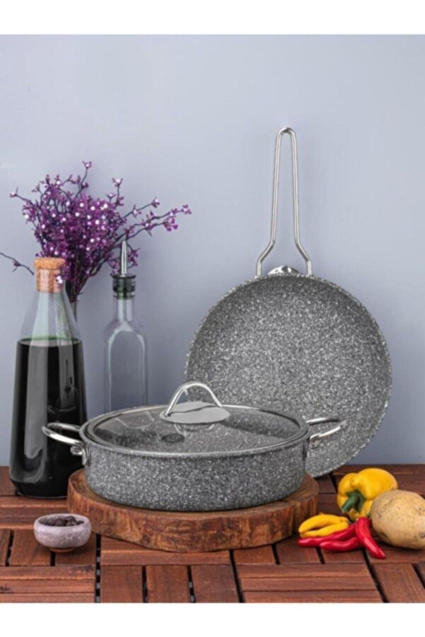 Taç Ultra Classic 3 Piece Granite Pot & Pan Set Gray - Trendyol
