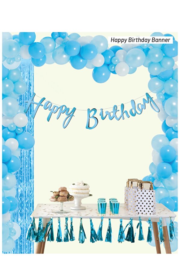 UĞUR BÖCEĞİ PARTY Happy Birthday Blue Color Calligraphy Banner - Trendyol