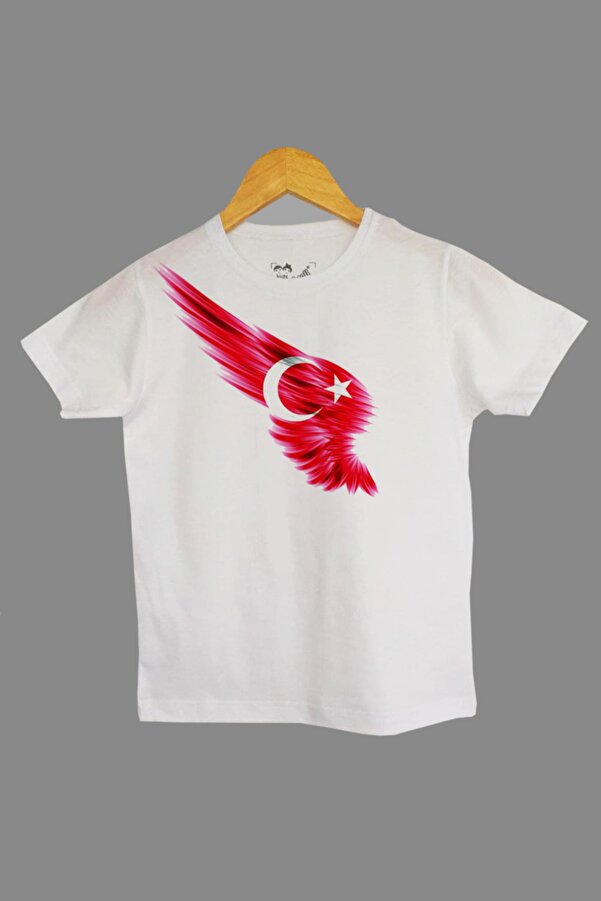 Raf Coll Tricou alb tricotat pentru copii cu steagul turcesc imprimat ...