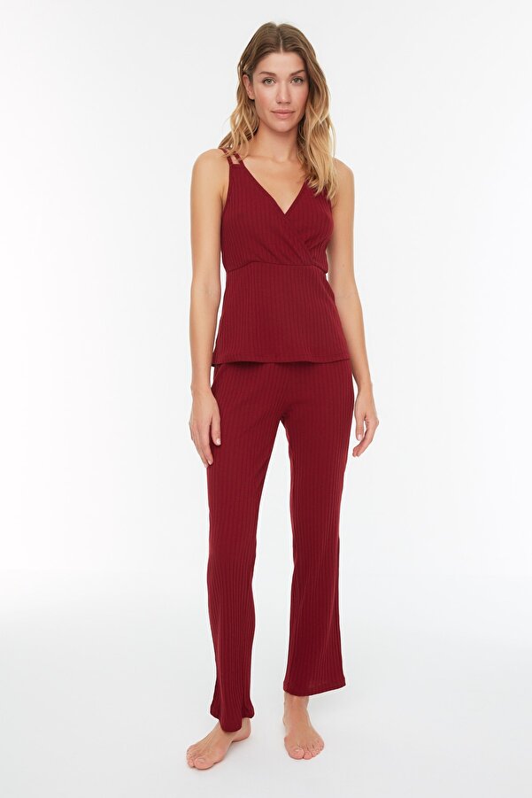 Trendyol Collection Corded Claret Red Knitted pajama Set - Rope Strap ...