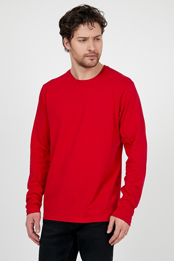 Jim Poweel Men's Red Long Sleeve Basic T-Shirt- Trendyol