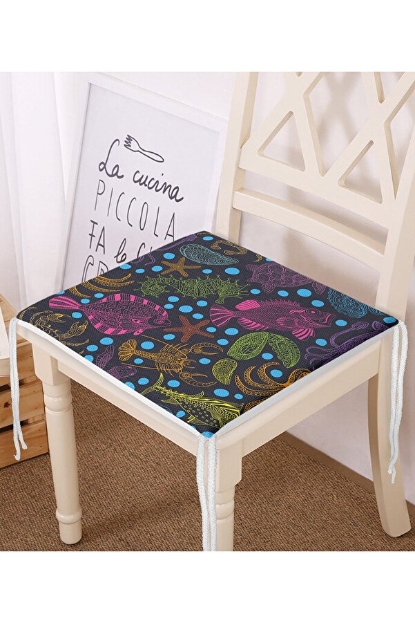 Realhomes Modern Zippered Chair Cushion with Sea Creatures Drawing on ...