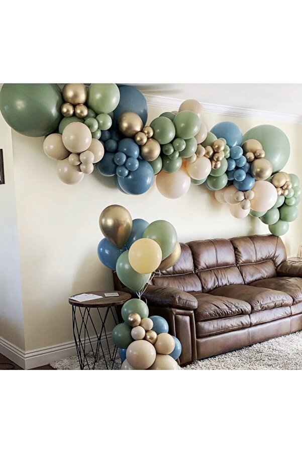 Çemrek Süs Parti Retro Blue Green Balloon Chain Set 100 Pieces Balloon ...