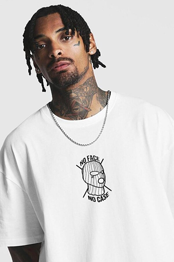 VBSVİBES Unisex White Oversize No Case No Face Printed Knitted T-shirt ...