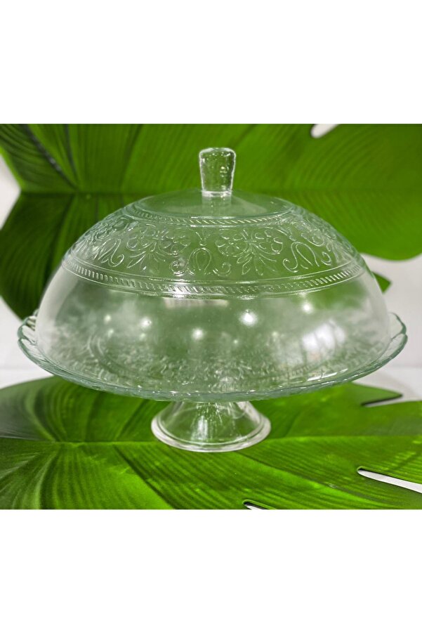 MorzaHome Glass Stand Cake Pastry Stand with Glass Lid (30×22cm)- Trendyol