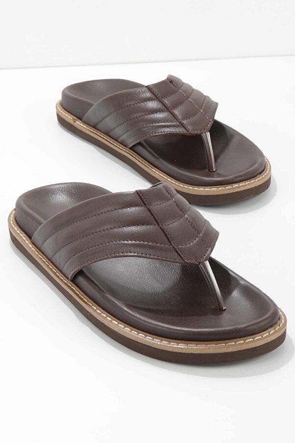 Bambi Papuci din piele pentru bărbați Papuci maro E 04801041603- Trendyol