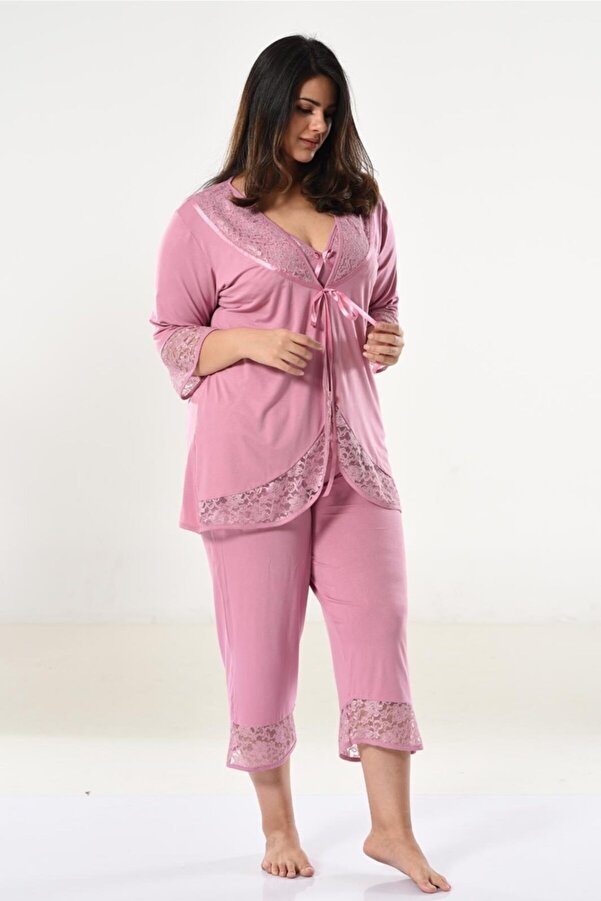 Miss Dünya Lissa Plus Size Capri Pajama Set - Trendyol